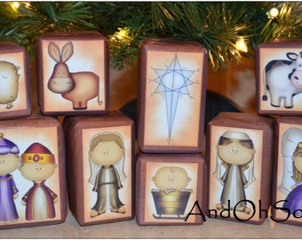 Christmas Nativity Scene 9 Piece Wooden Block Set Kid Children ...