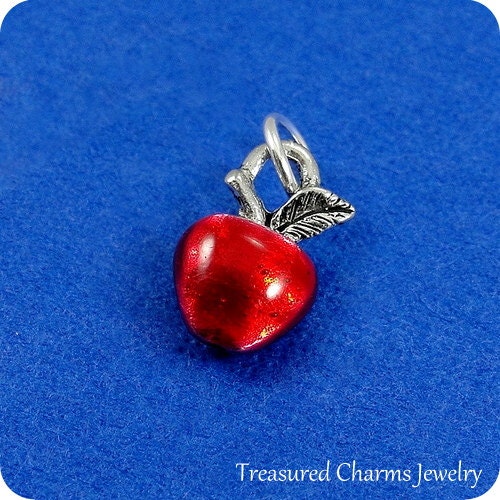 Red Apple Charm Silver Plated Red Apple Charm for Necklace