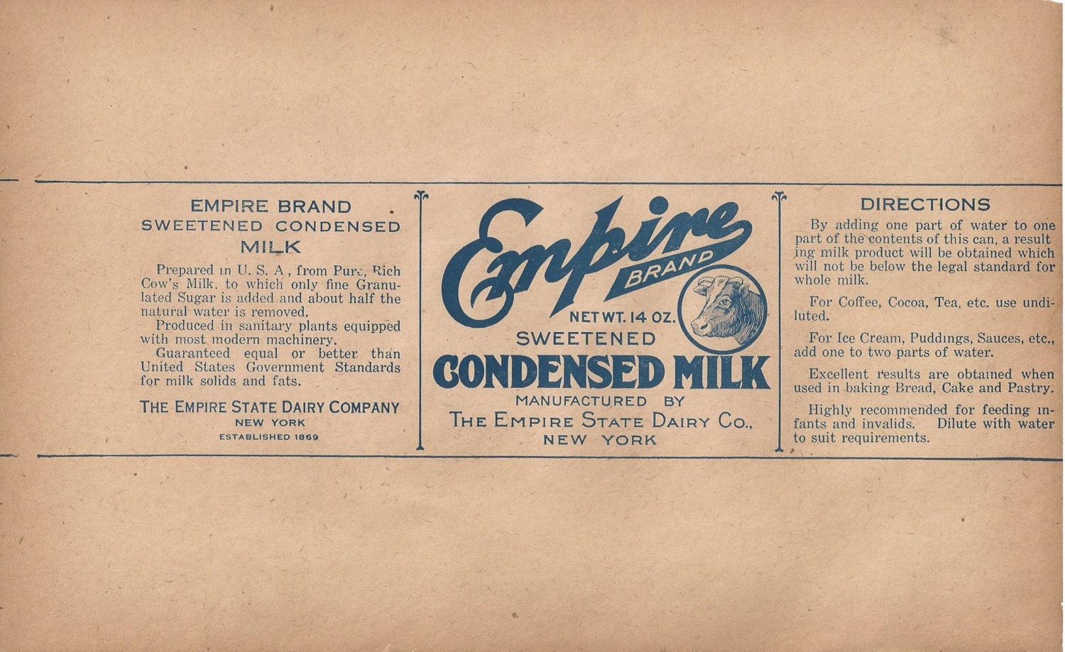 Empire Brand Condensed Milk Vintage Can Label 1910s