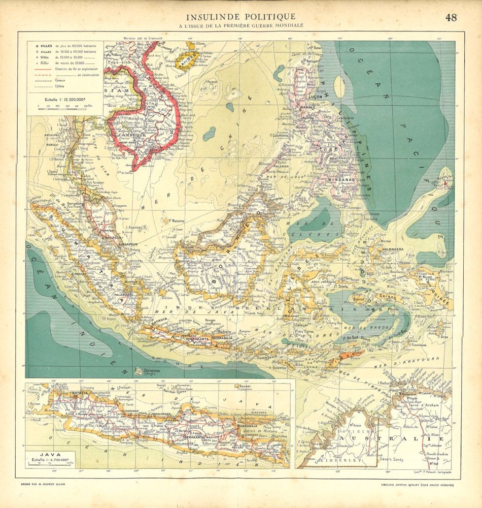 1930s Vintage Map of Maritime Southeast Asia by CarambasVintage