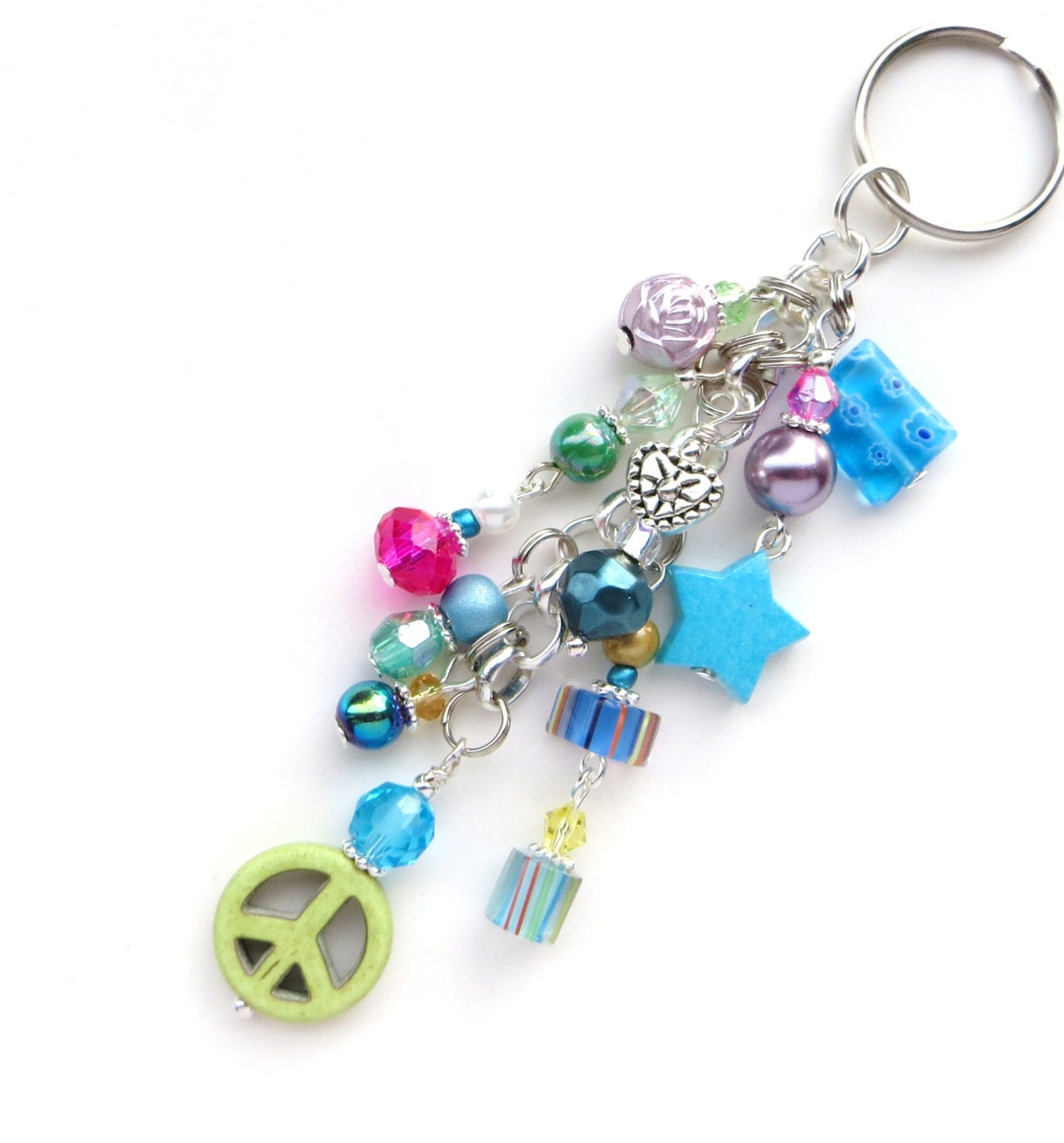 RADIANT PEACE Beaded Key-Chain Turquoise Peace Sign
