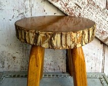 Vintage Wooden Log stool, stool made of slab of wood
