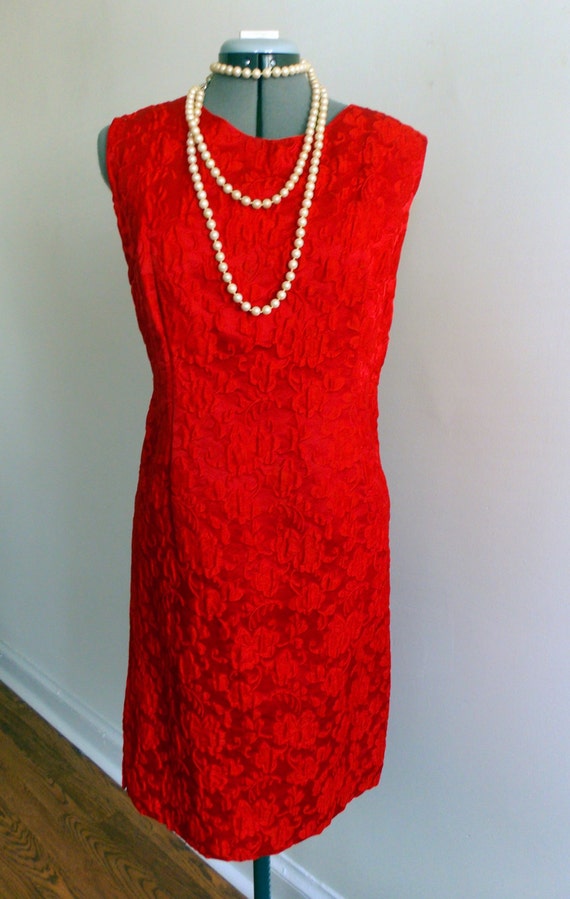 Vintage 60s Red Brocade Cocktail Dress By Leadingladyshop On Etsy