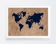 Popular items for navy blue world map on Etsy
