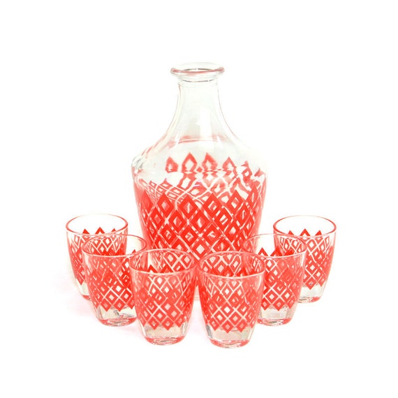 Red Diamond Decanter & Shot Glasses 6 Set Verrerie