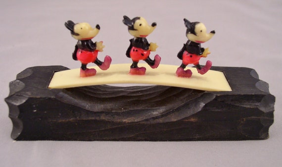 Rare 1930 Mickey Mouse TRIO on BRIDGE Celluloid & Wood Early