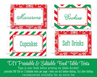 Printable Party Food Tents Folding Editable Text Buffet Place