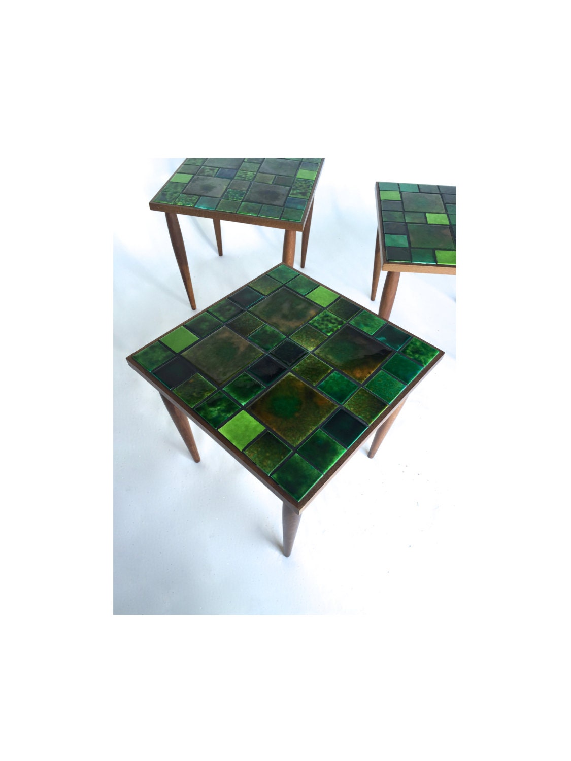 Set Of Three Vintage Mid Century Modern Glazed Ceramic Tile Mosaic ...