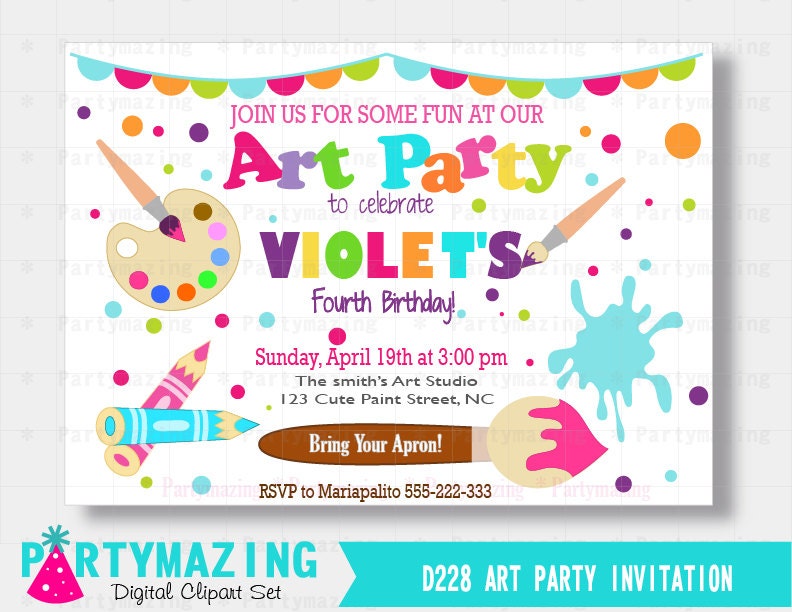 Art Invitation. Art Class Party Printable Invitation Painting
