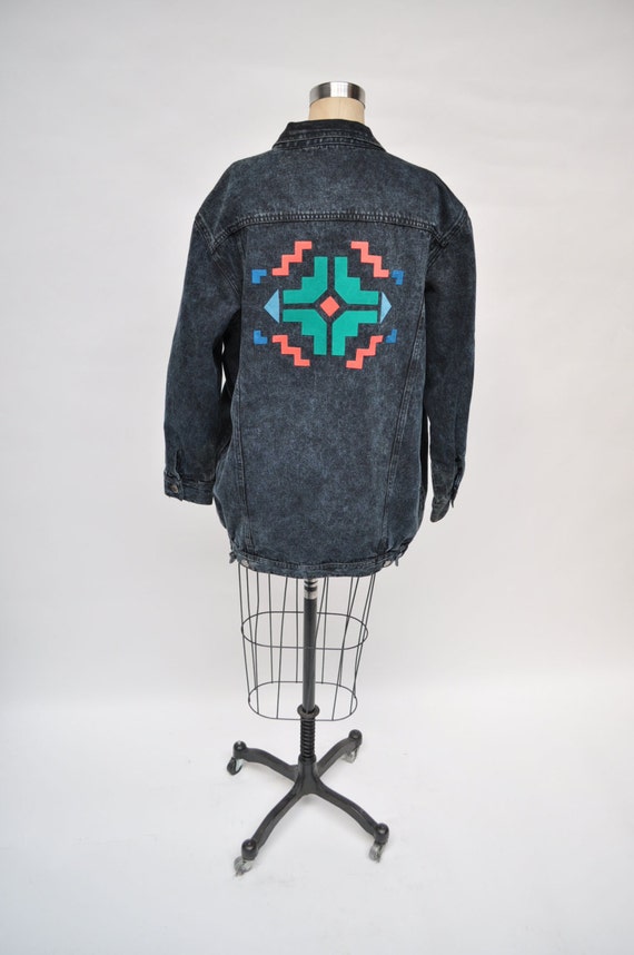 vintage TRIBAL PRINT denim jacket jean 1980s oversized