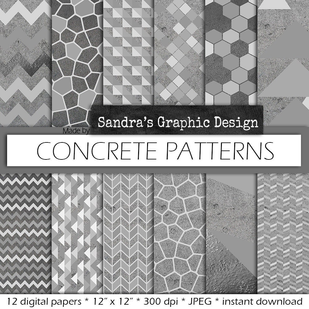 Digital paper: “CONCRETE PATTERNS” with modern geometric patterns on ...