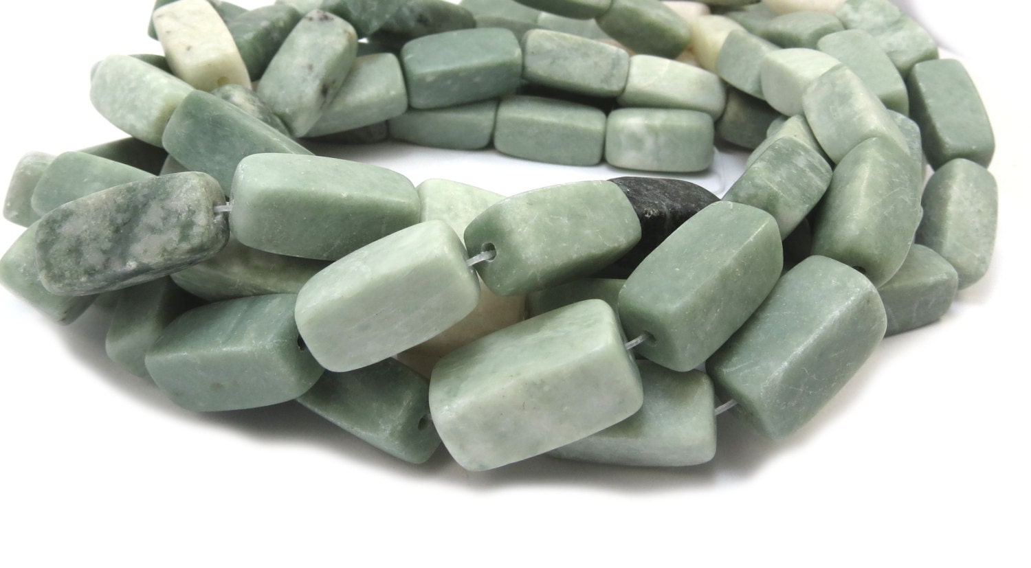 Marble Beads Green Marble Square Tube Beads Green and White