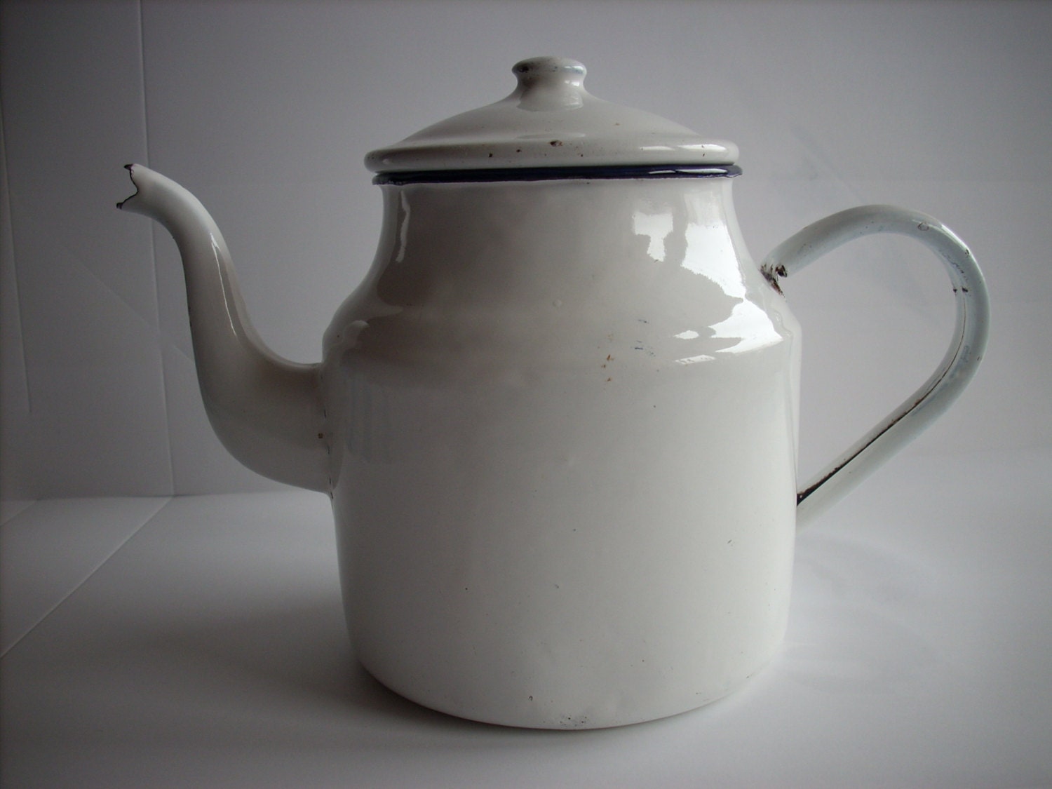 enamel COFFEE pot – lovely vintage white rustic tea POT, small ...