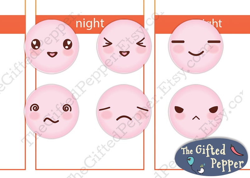Mood icon sticker set Printable. Tracking daily mood