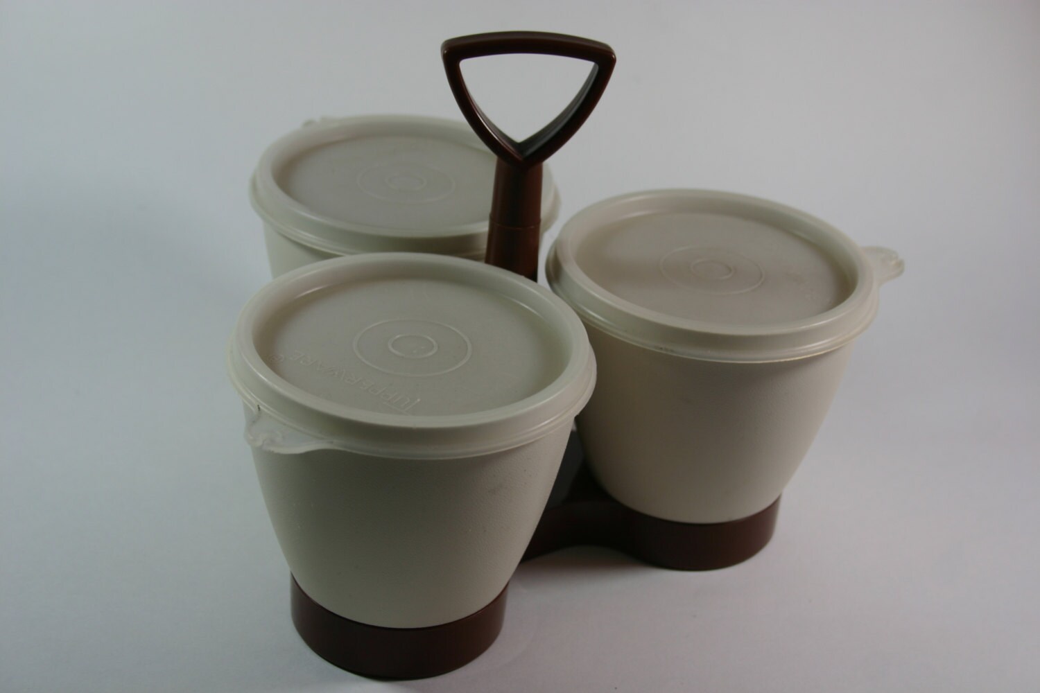 Retro Vintage Tupperware Condiment Caddy Pots with lids 70s Brown Beige ...