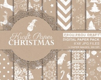 Blue Christmas Digital Paper Pack Instant Download Grey Beige
