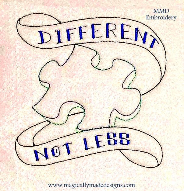 Different Not Less Tattoo Autism Awareness Redwork Machine