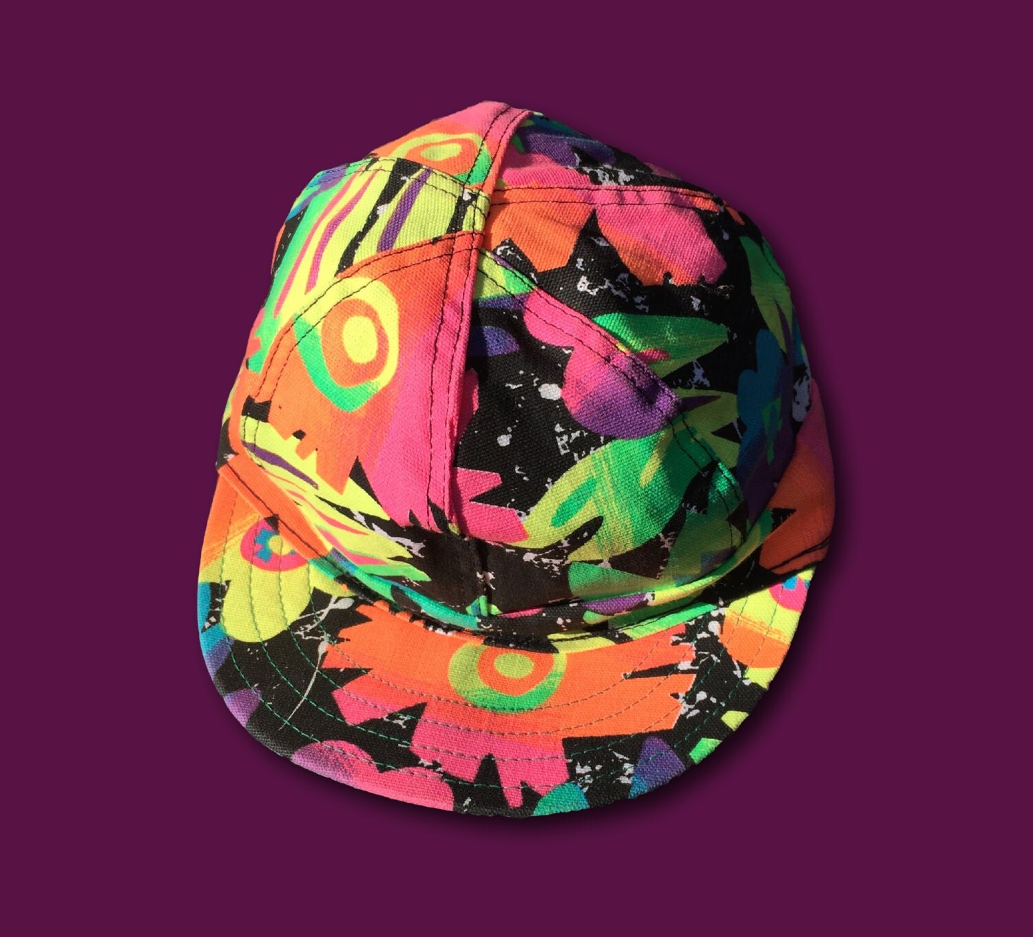 Vintage 1990s 90s Geometric Neon Multi-Color Fresh Prince Hat Cap Sz 7 ...