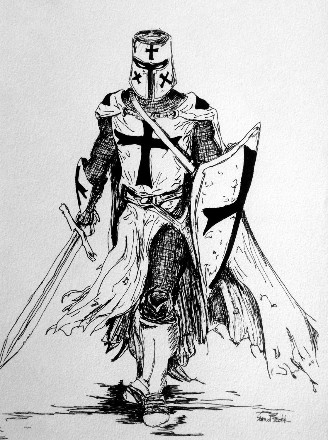 Pen and ink knight print by BarnOwlArtist on Etsy