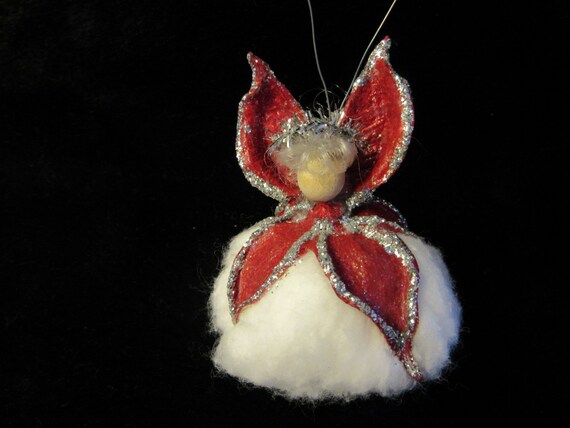 Items similar to Red Christmas Angel Ornament made from Cotton Bolls on ...