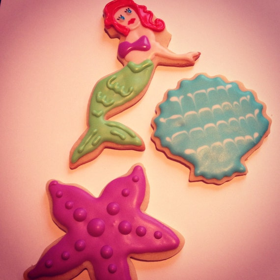 Items similar to Mermaid and Sea Shell Custom Sugar Cookies on Etsy