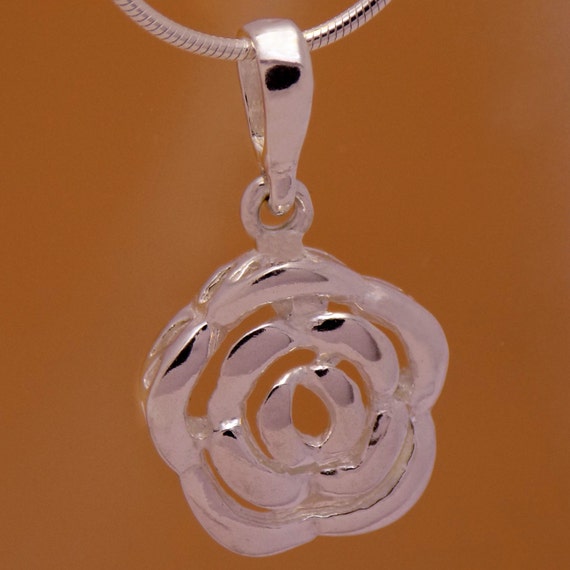 Solid Sterling Silver Rose Flower Design Pendant 925 Hallmark