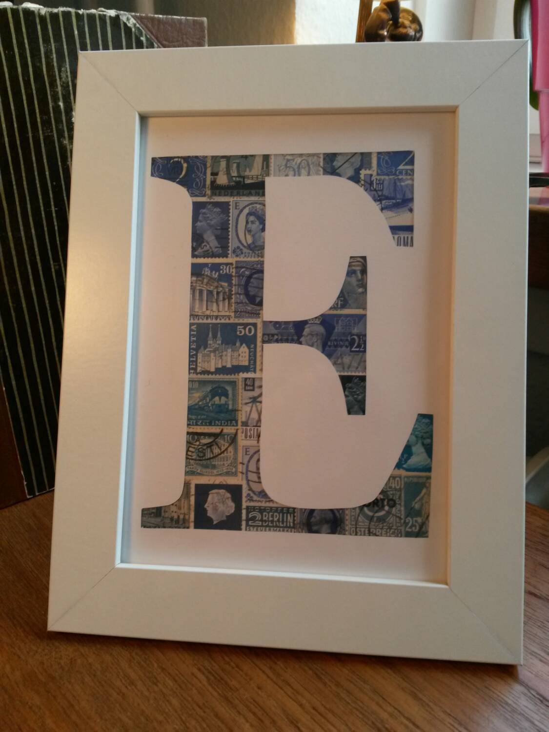 Framed Postage Stamp Letter made of vintage postal by Bulbjerg