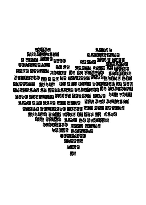 Typography 'Heart Words' Art DIGITAL Print A4 by AdoreLifestyle