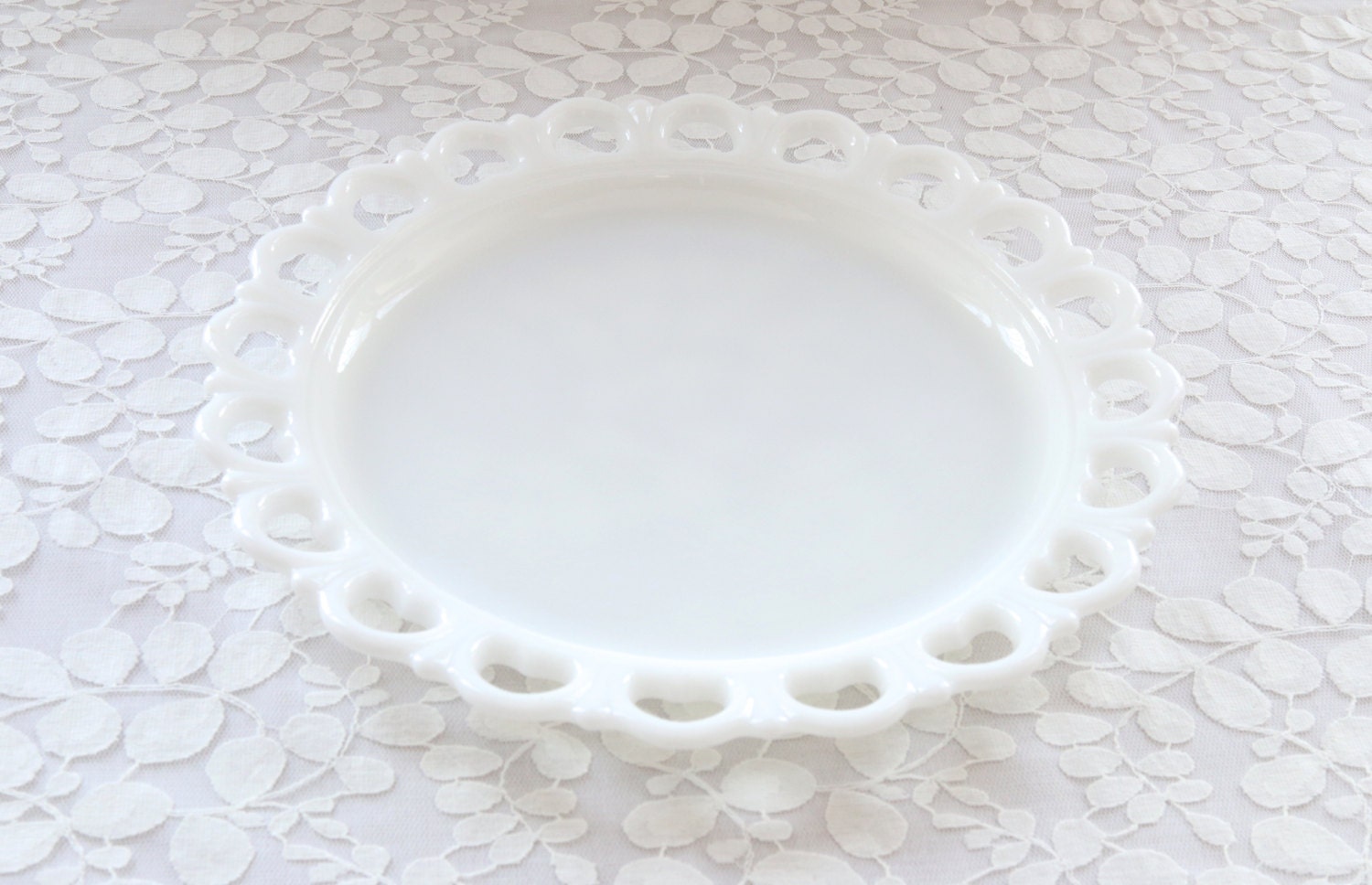 Vintage Large Milk Glass Lace Edge Serving Platter / Milk Glass Platter ...