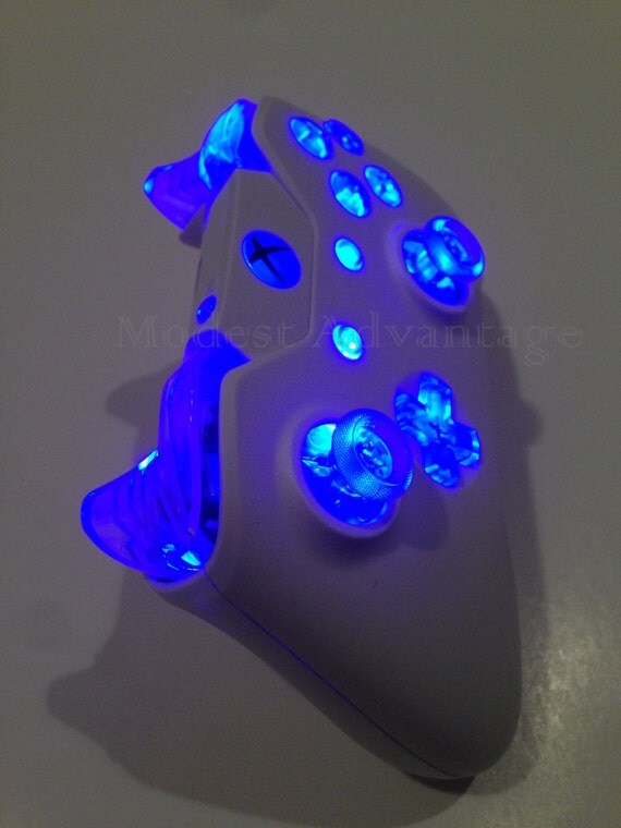 Xbox One Controller White Shell Full Blue Led Mod