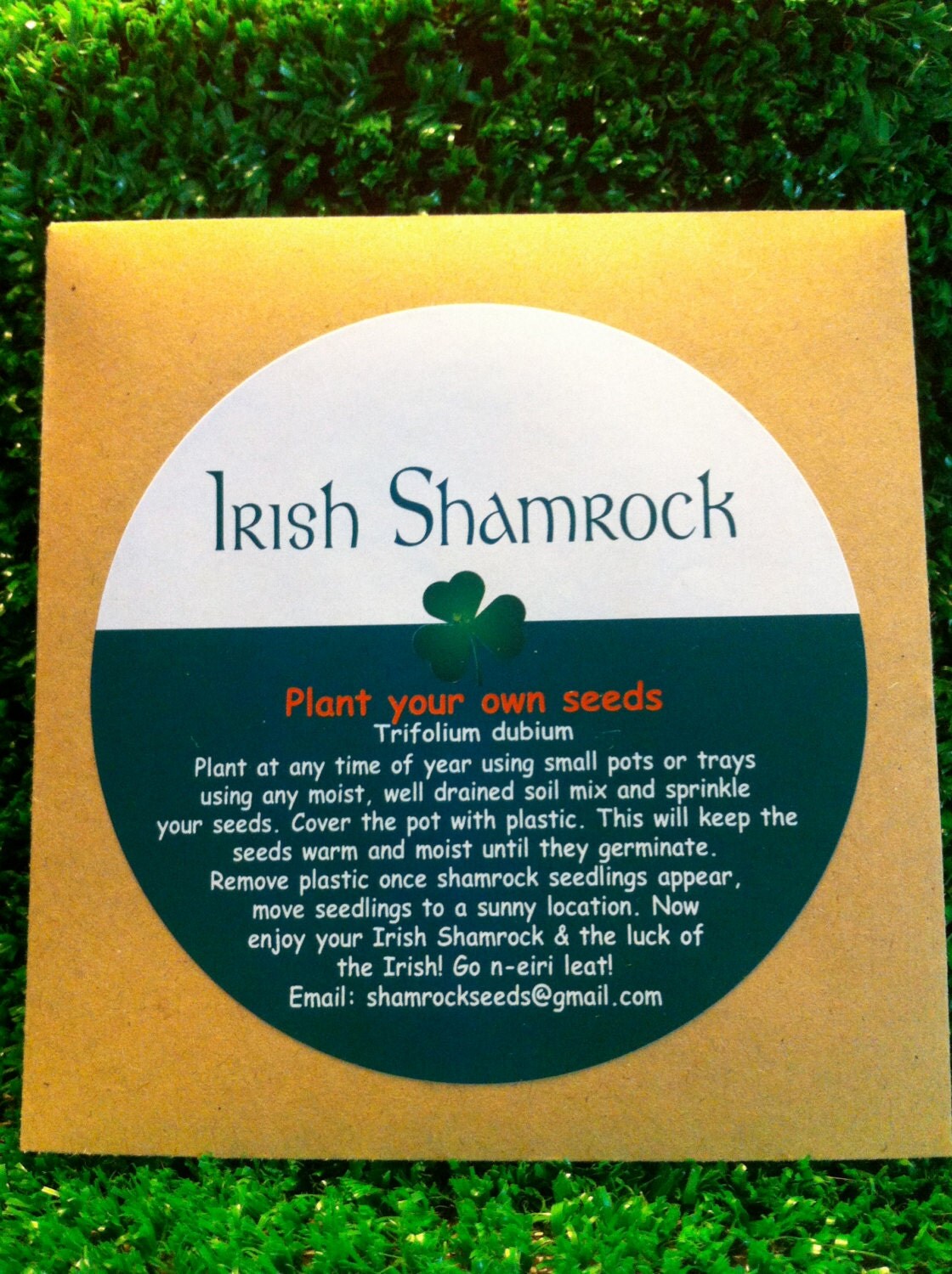 Irish Shamrock Seed Packet. Grow Your Own Lucky Clover With