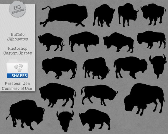 Items similar to Buffalo Silhouettes - Photoshop Custom Shapes ...