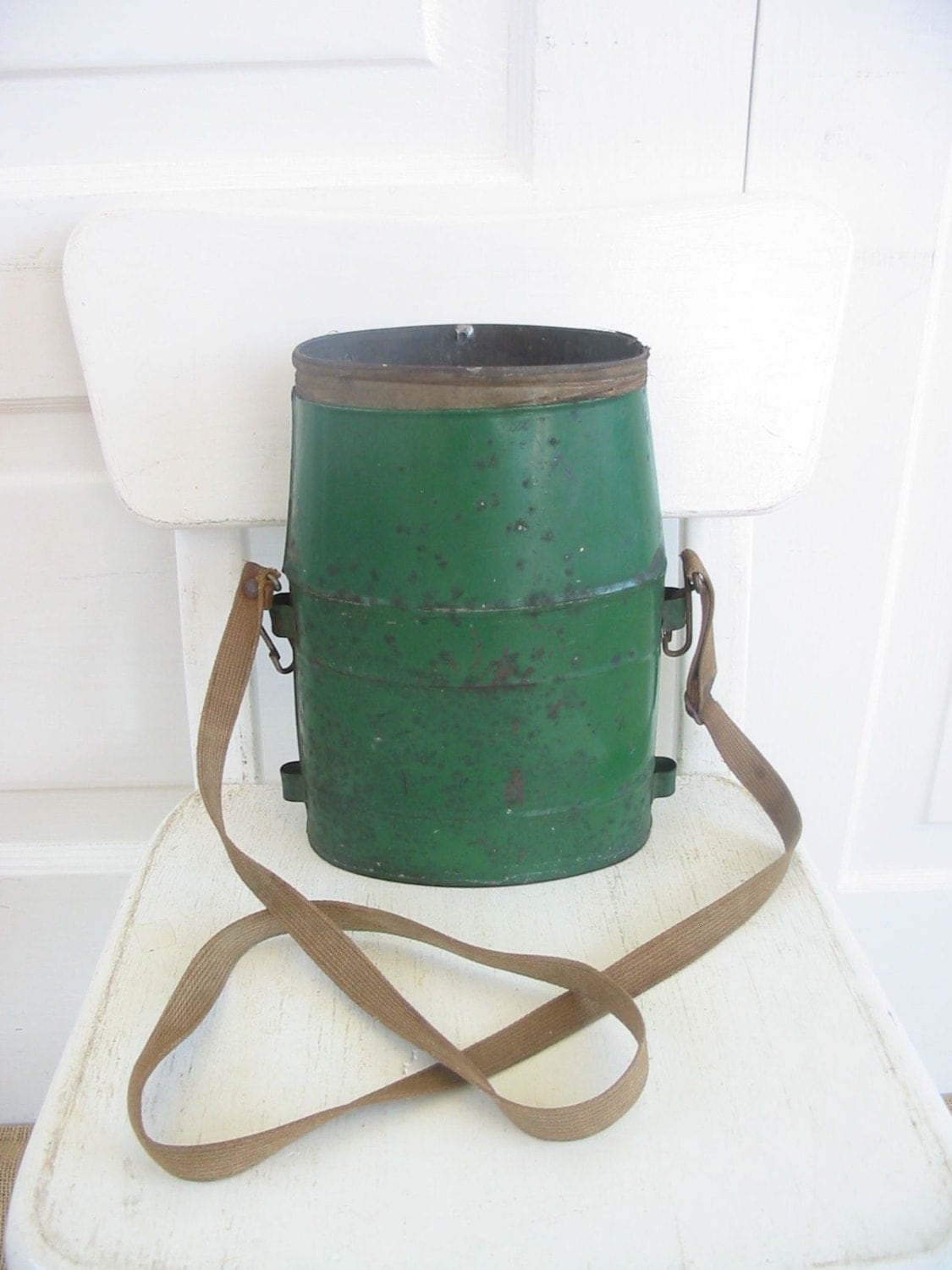 Vintage Minnow Bucket Metal Green Industrial Decor Rustic Vase