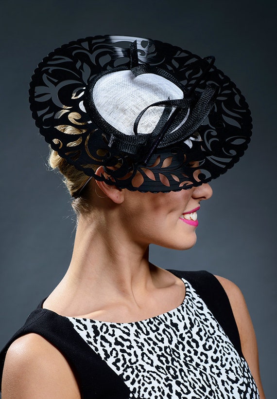 Black and white haute couture hat for Derby Ascot church or