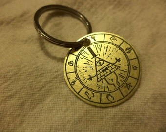 Bill Cipher Etched Brass Keychain