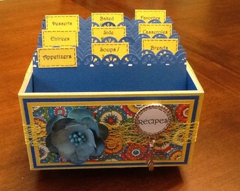 Handmade Recipe Card Box / Holder -- in stock , Ready to ship