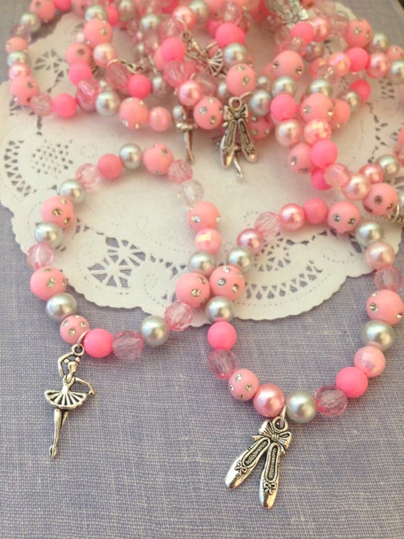 Kids stretchy bracelet dancer dancing pink silver. by buysomelove