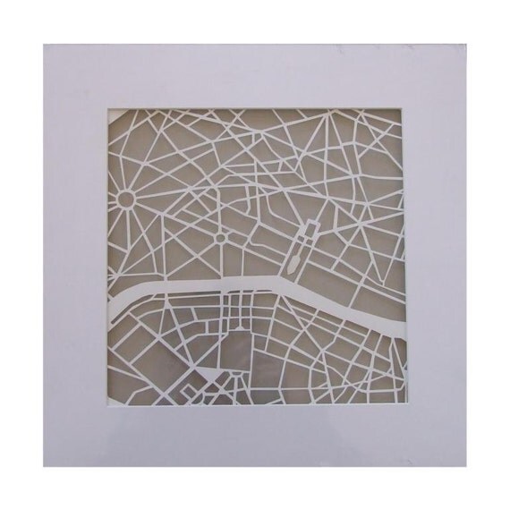 Paris paper cut map by HarperGrace on Etsy