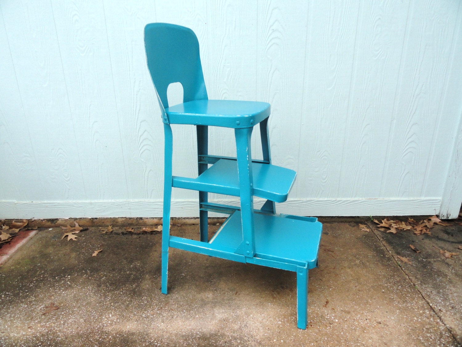 Vintage Kitchen Stool Aqua Turquoise Metal Retro Utility Step Stool ...