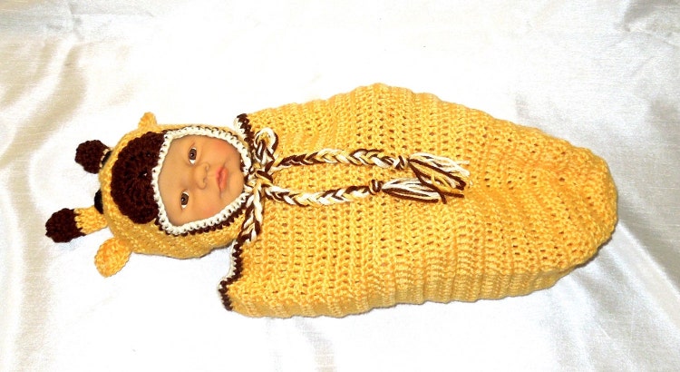 Crochet Baby Cocoon Hat Set Newborn Giraffe by BrendaLizBoutique