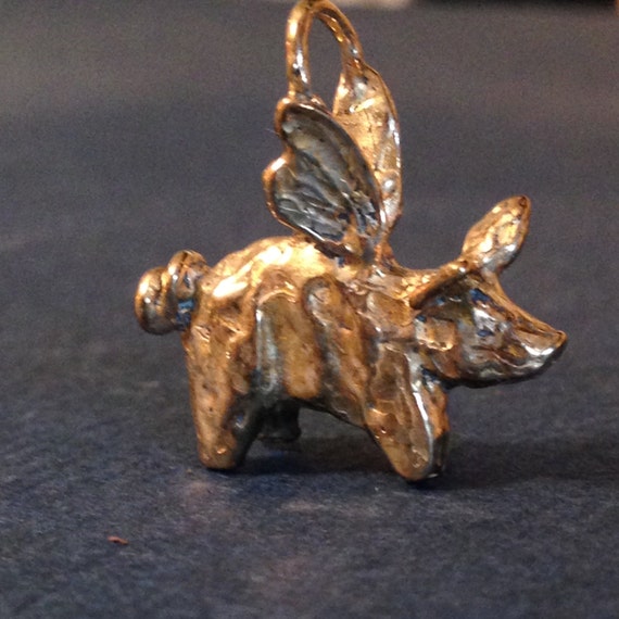 WHEEE Flying Pig Charm Artisan Handcrafted Gold Bronze Pig