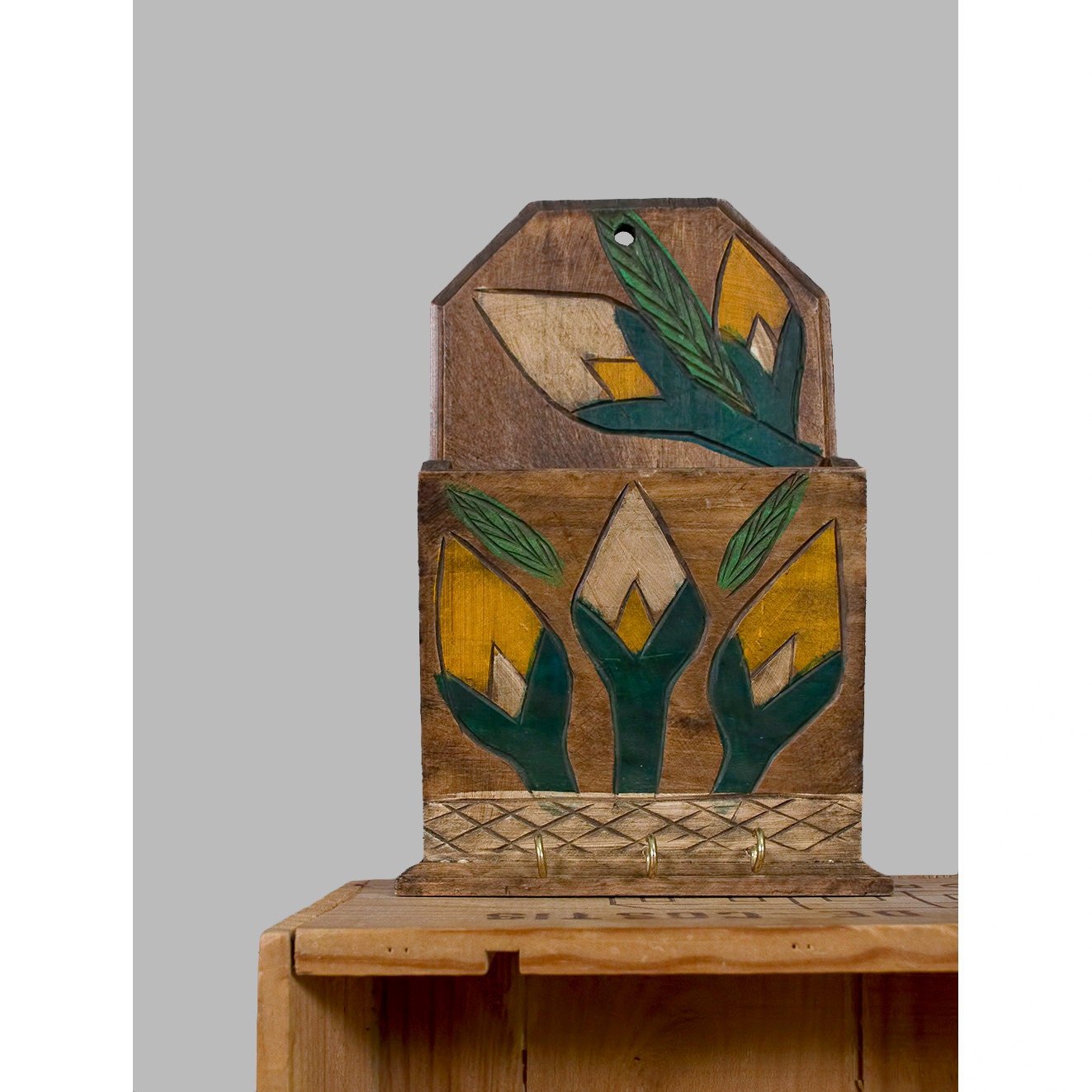 Vintage Letter Box / Hand Painted Carved Wood Letter Box / Floral ...