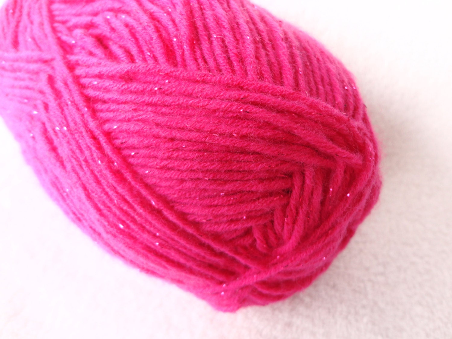 HOT PINK YARN Red Heart Brand Shimmer Yarn Acrylic by WormeWoole
