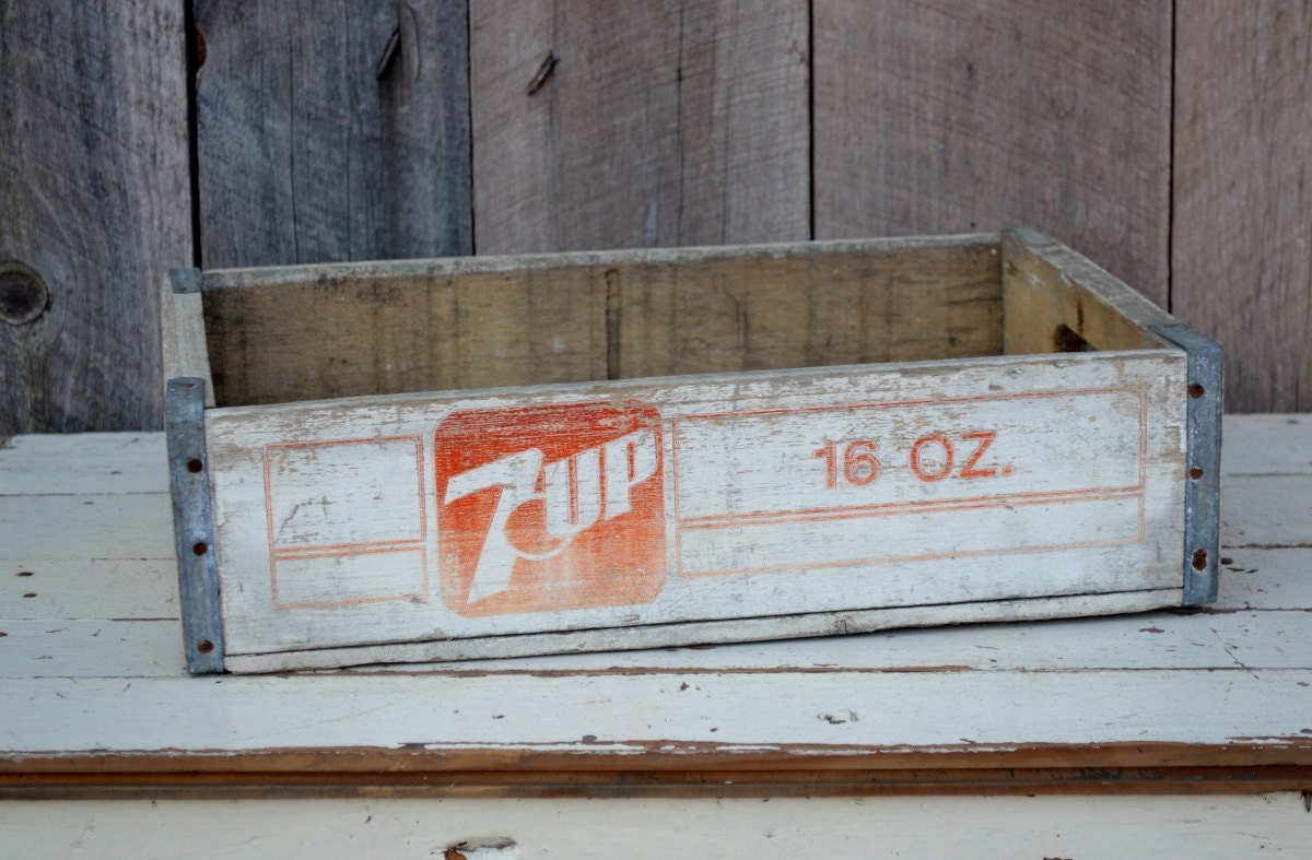 Seven Up Soda Crate Red White 7UP 7 UP Wooden Crate Rustic Primitive ...
