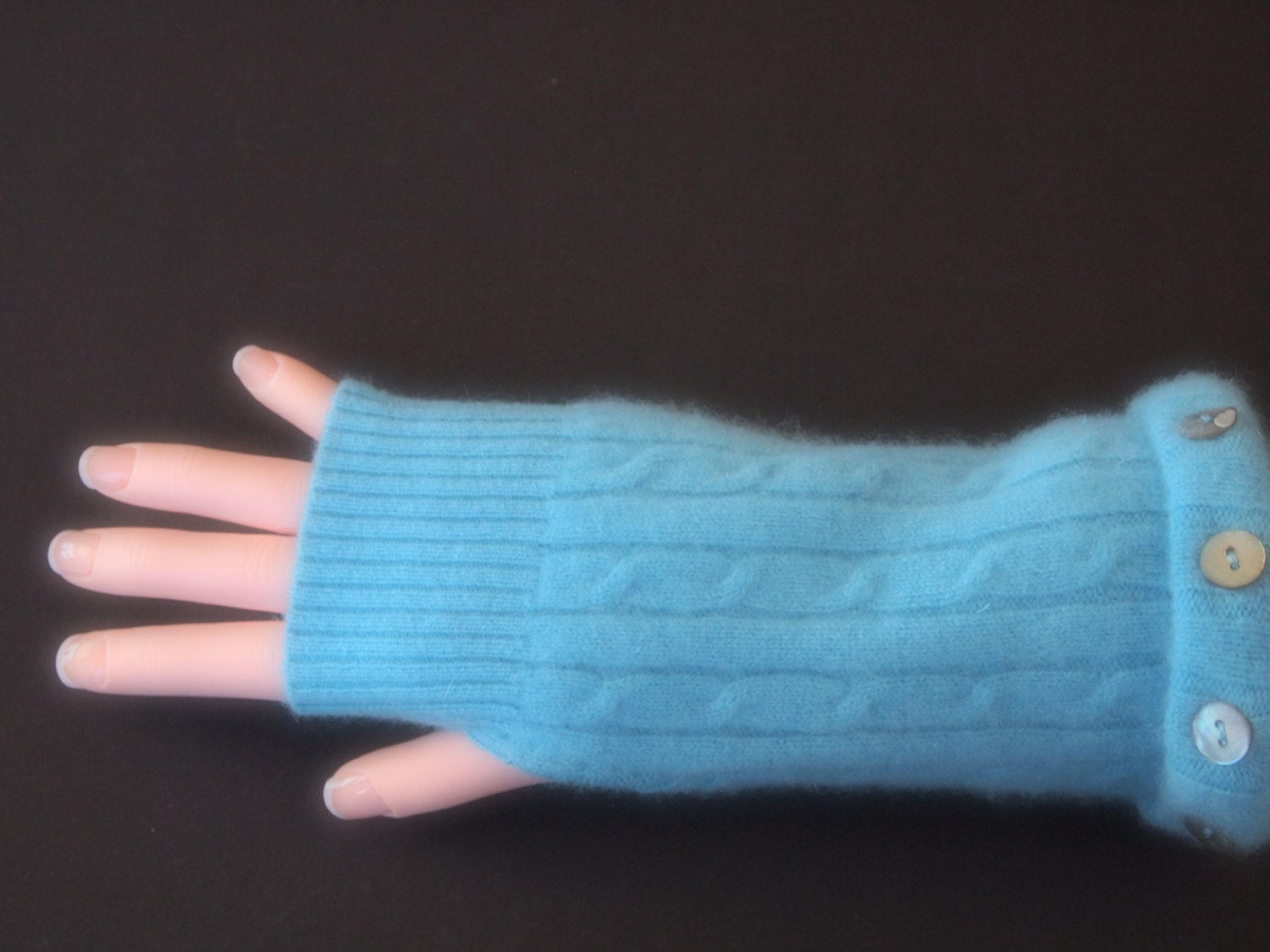 Fingerless Gloves Cashmere Aqua Blue