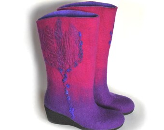 Felted boots from softest merino wool made to order red