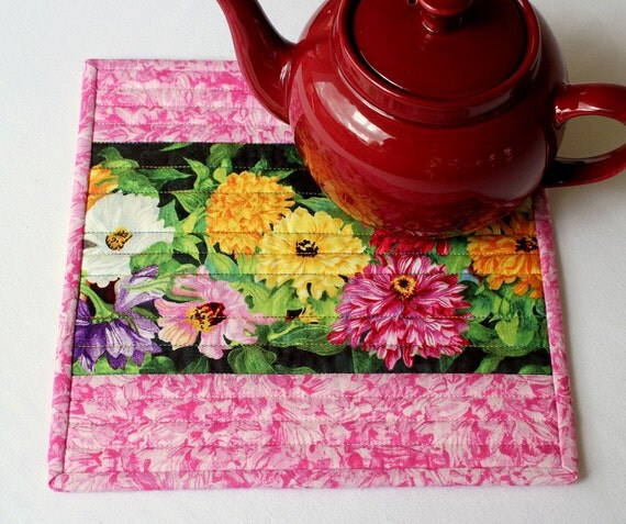 Pink Floral Trivet Quilted Trivet Insulated Trivet