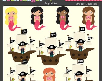 SALE Pirate & Mermaid Clip Art Personal and Commerical Use Clipart Set ...