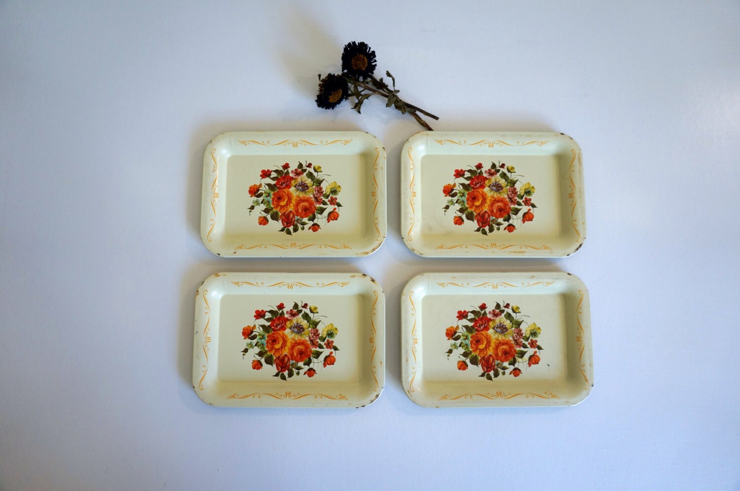 Set of Four (4) Floral Tip Trays Serving Trays – Floyd Jones Vintage ...