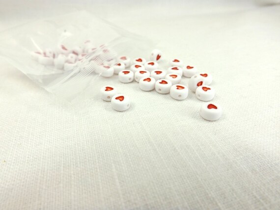 Heart Bead 50 pieces Round Bead Spacer White by FleaMarketMuse